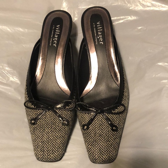 villager | Shoes | New Villager Black Herringbone Mules 6 2 | Poshmark